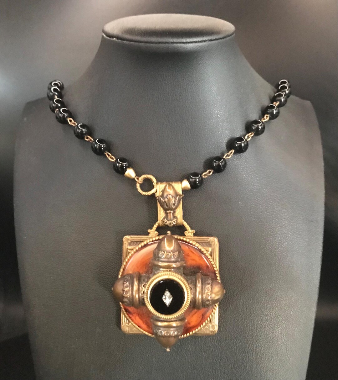 Patrice Vintage High End Black Glass Beaded Pendant Necklace ...