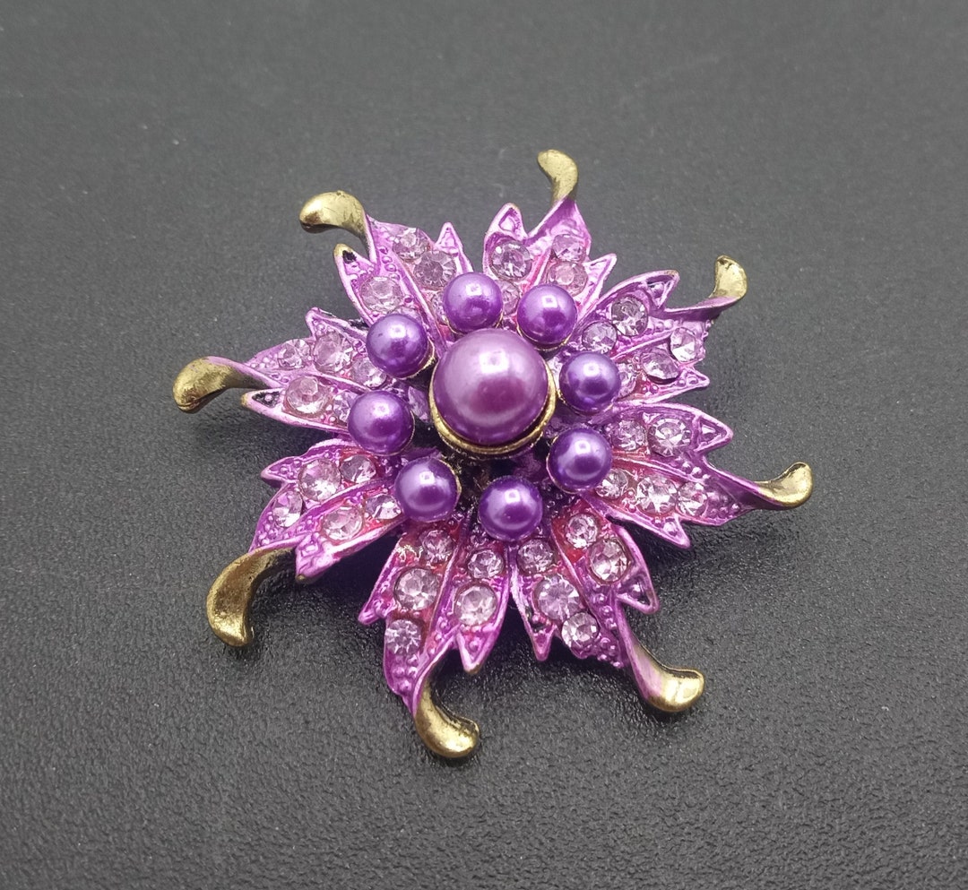 Vintage Purple Rhinestone Flower Brooch Pin - Etsy