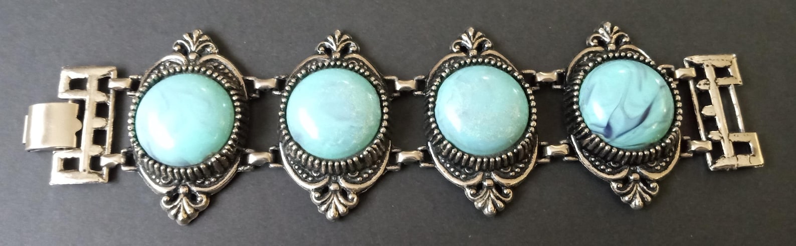 Vintage Faux Turquoise Chunky Wide Panel Bracelet 1950's 1960's Jewelry ...