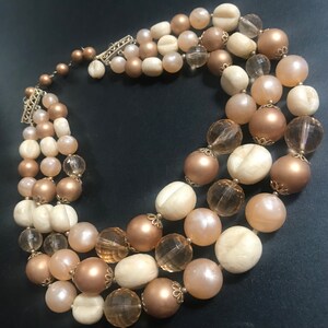 Coro Designer Signed Necklace, Vintage Beige Necklace, Multi 3 Strand ...