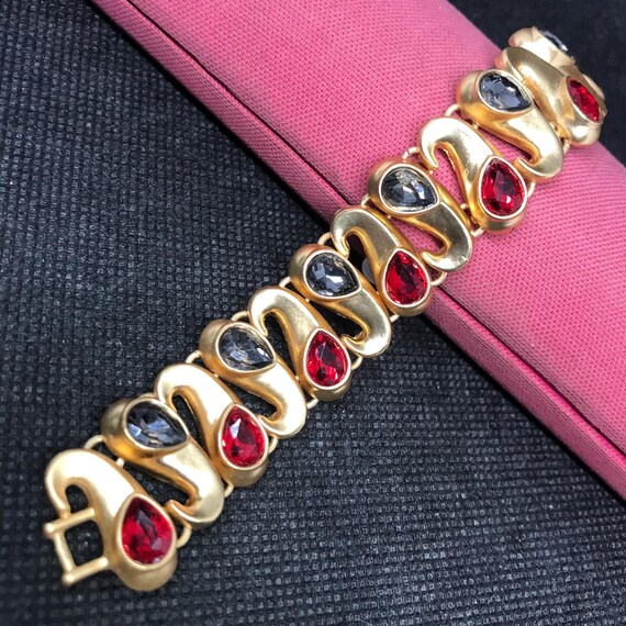 Red rhinestone bracelet, 1950s jewelry high-end stunn… - Gem
