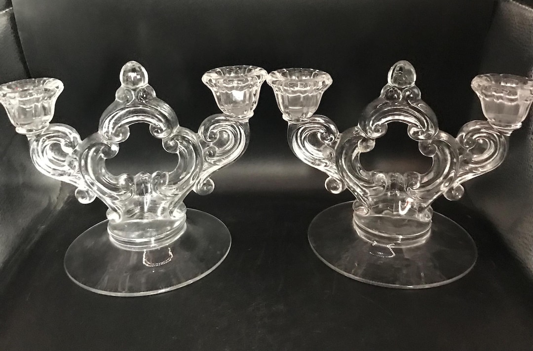 1940's 1950's Set of Two Candle Holders, Very Nice Heavy Glass Matching ...