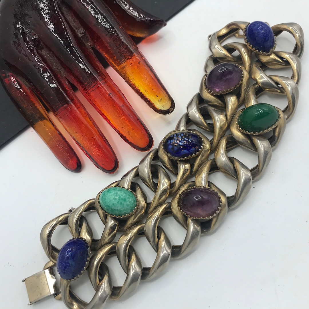 Big Rhinestone MARINO Bracelet, Vintage Retro Collectible Wide Chunky 8 ...