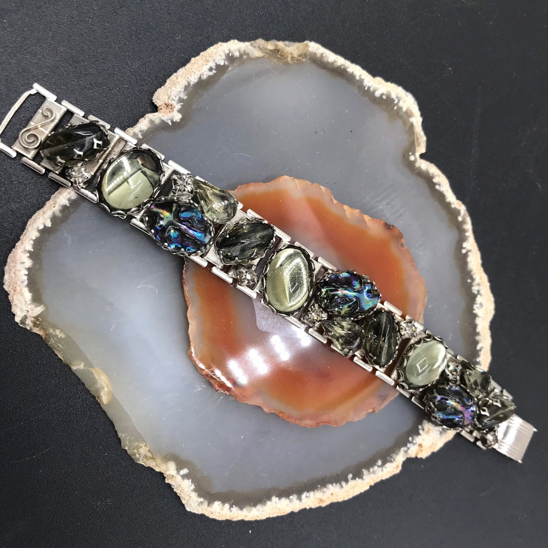Blue & Gray Rhinestone Bracelet, High End Vintage Geometric Juliana ...