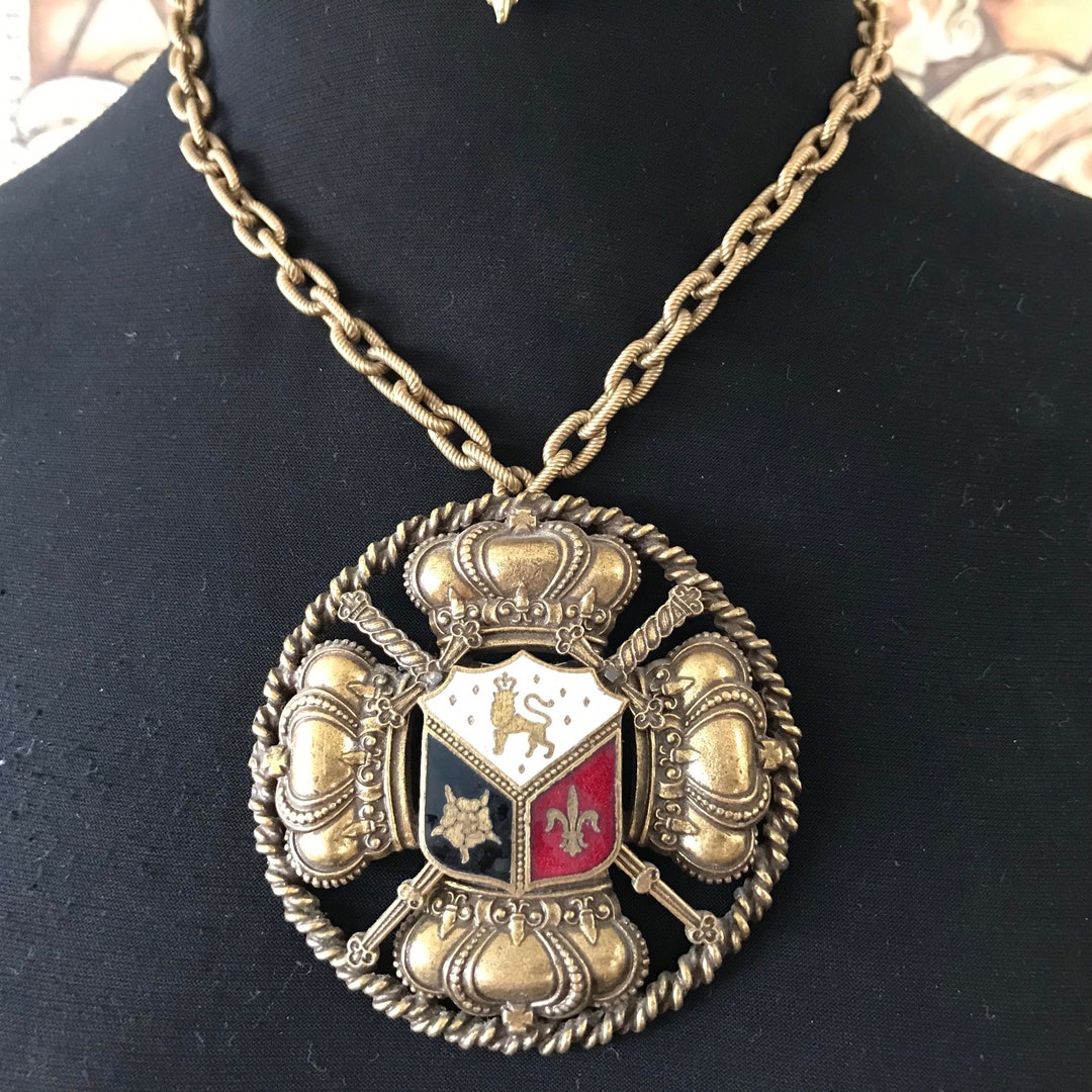 Vendome Coat of Arms Pendant, Vintage Designer Signed Brooch or ...