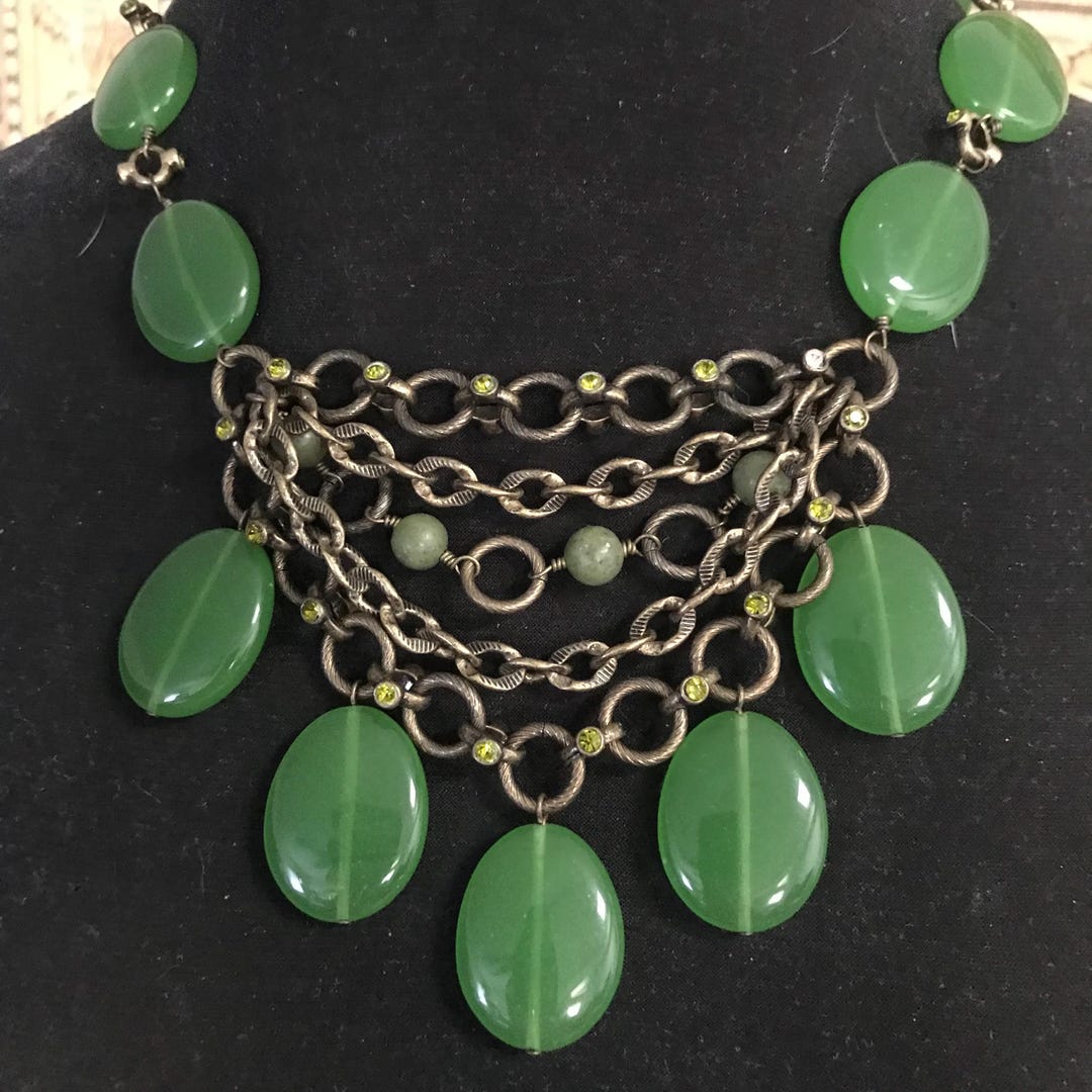 Kiam Family Designer Signed Vintage Chunky Rhinestone Green Statement ...