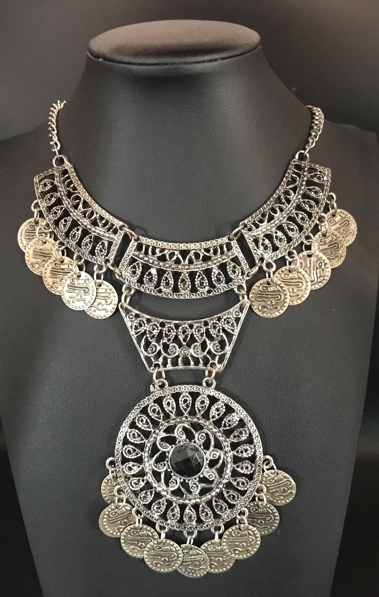 Vintage Silver Tone Coins Statement Pendant Necklace - Etsy