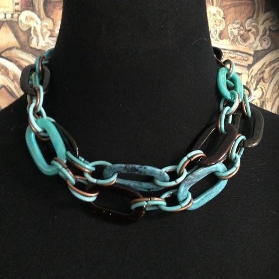 1960s Vintage Statement Blue Chunky Chain Lucite Bead… - Gem