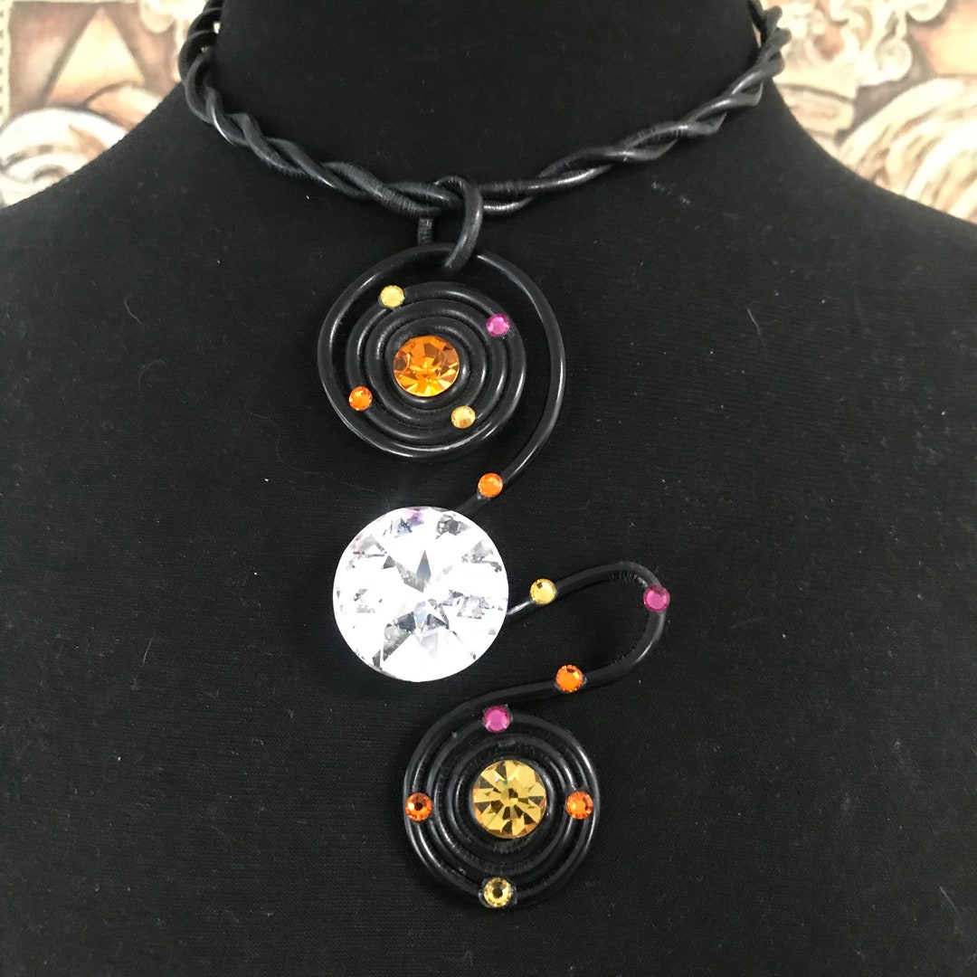 Jeff Lieb Necklace, Vintage Statement Black Metal Choker Pendant ...