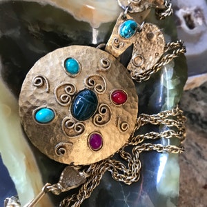 Designer Signed Julio Marsella Etruscan Long Chain Necklace & Large ...