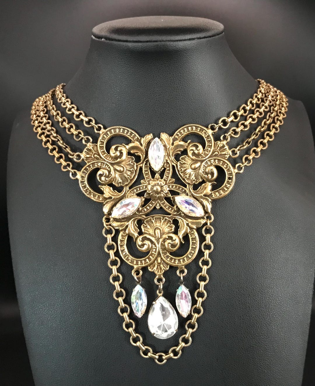 N-1 Vintage Festoon Statement Swag Rhinestone Necklace, 1950's 1960's ...