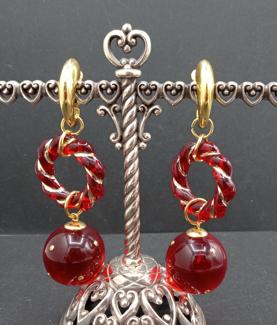Vintage Red Lucite Balls Clip on Earrings, New Old Stock 1970's 1980's ...