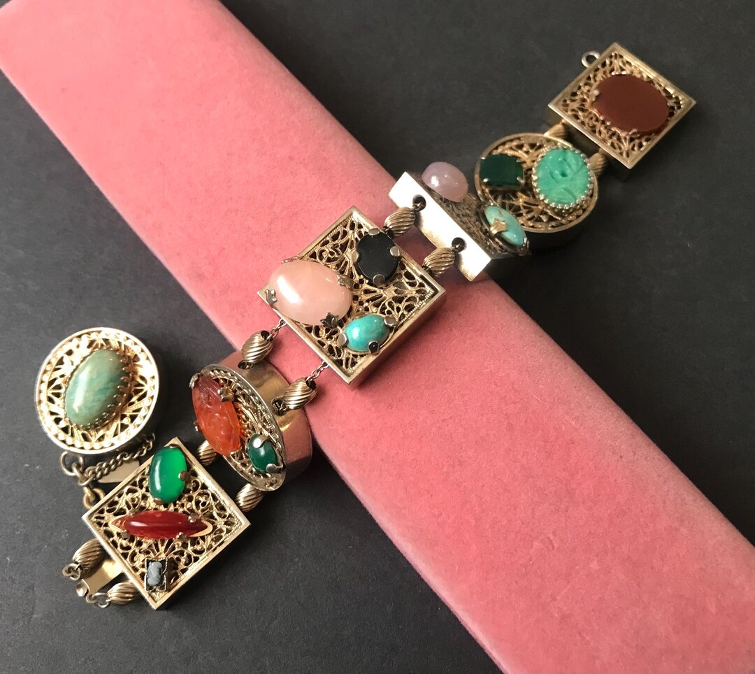 Kafin New York Vintage Designer Signed Rhinestone Charm Slide Bracelet ...
