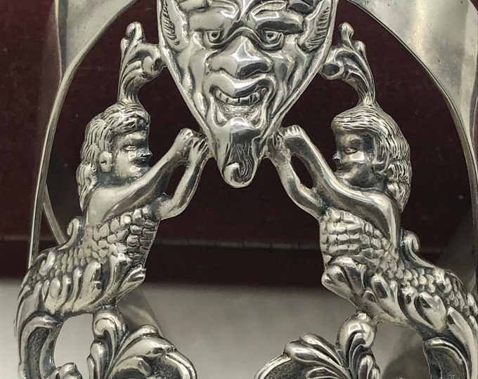 Mythological Creature Man Devil Face 1970's Silver Cuff Bracelet ...