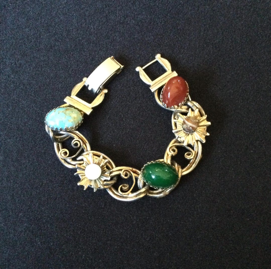 Vintage Kafin Style Chunky Glass Cabochon Bracelet, 1950's 1960's ...