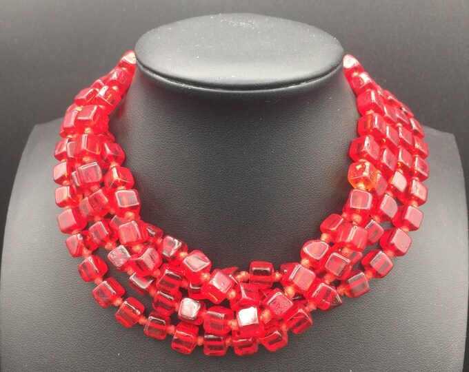 Stunning Long Flapper Crystal Glass Red Necklace, 1950s 1960s ...