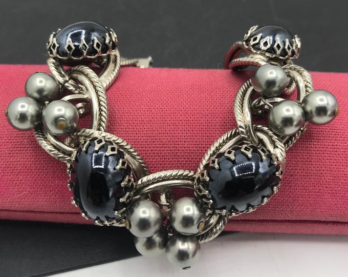 1950s 1960s Kafin Style Bracelet, Black Beaded Dogtooth Collectible ...