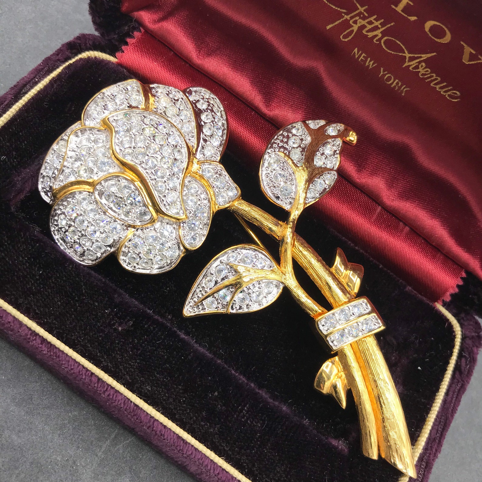 Nolan miller designer signed large rhinestone flower brooch | Etsy