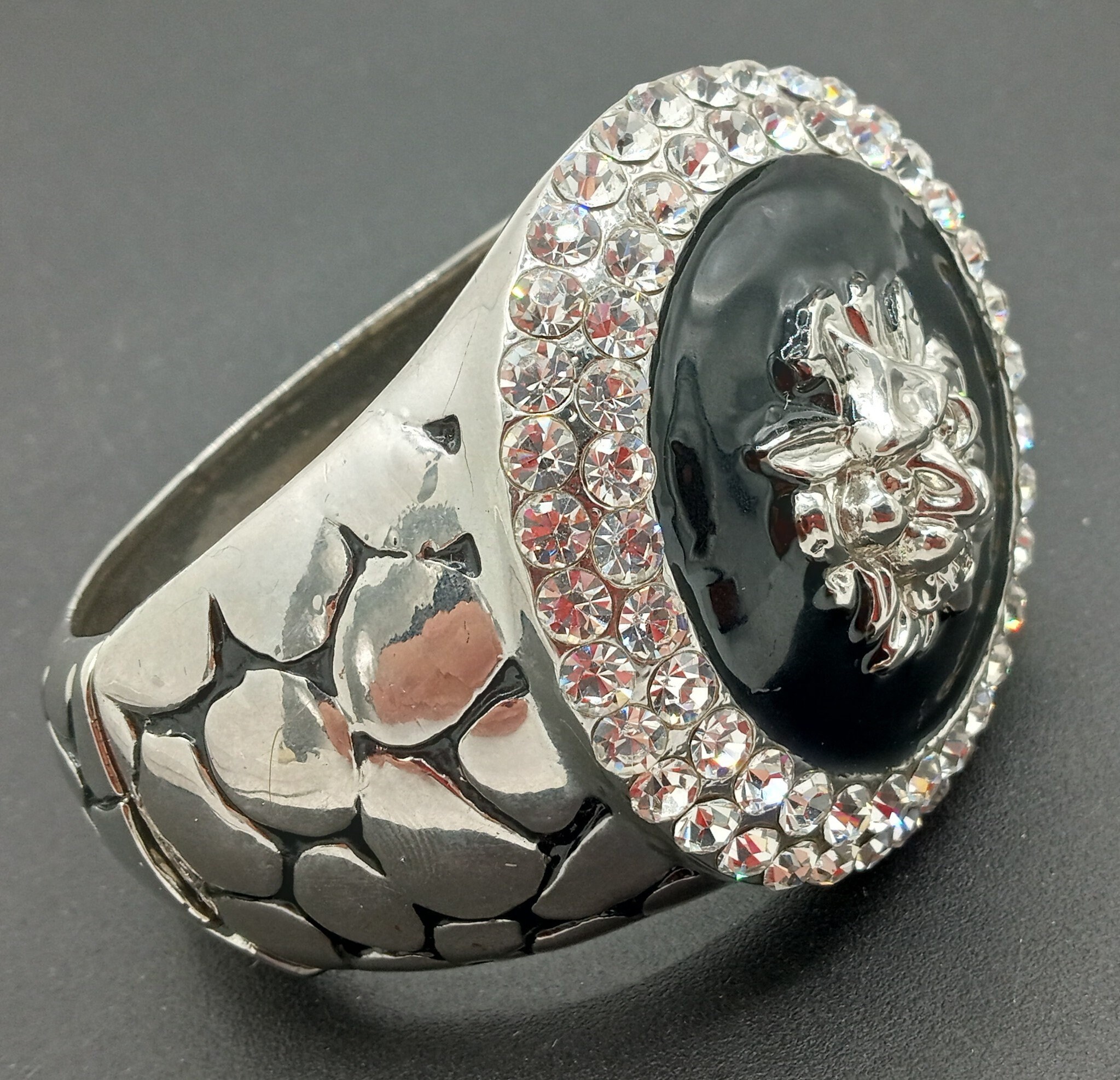 Vintage Huge Rhinestone Lion Clamper Bracelet, Big Bold Bracelet ...