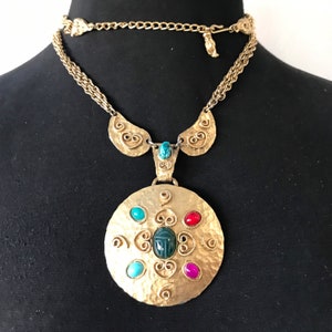 Designer Signed Julio Marsella Etruscan Long Chain Necklace & Large ...