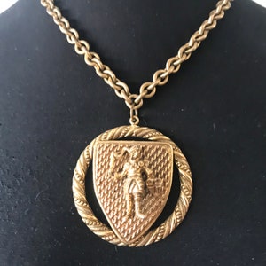 Vintage Heraldic Shield Coat of Arms Style Gold Tone Metal Pendant ...