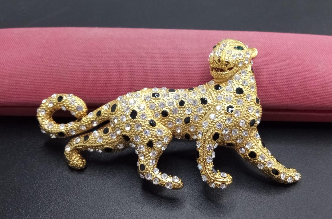 Vintage Big Rhinestone Leopard Brooch Pin - Etsy