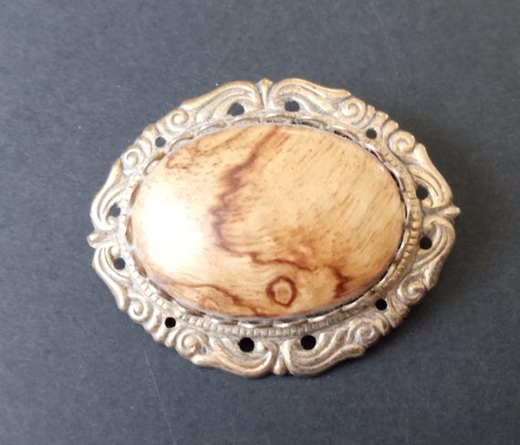 Vintage Petrified Wood Brooch Pin 1960's 1970's Jewel… - Gem