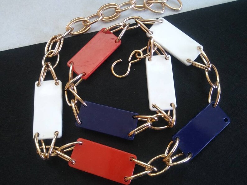 1970's Vintage Red White and Blue Gold Chunky Chain - Etsy