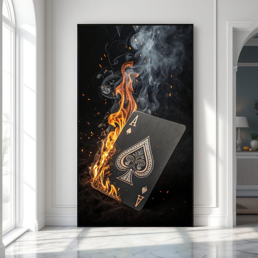 Flaming Ace of Spades Canvas Print, Poker Room Wall Art - Etsy