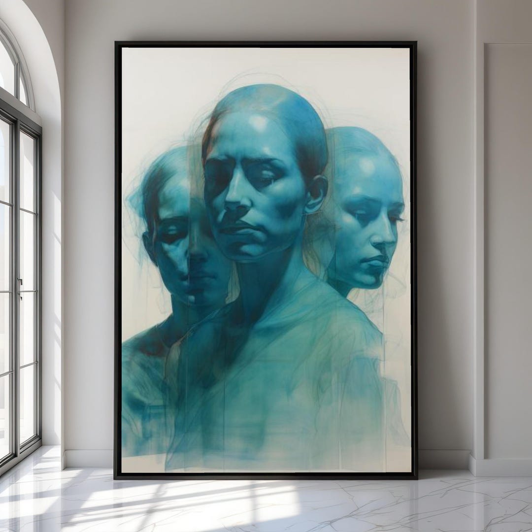 Blue Triple Exposure Portrait Canvas, Modern Abstract Wall Art - Etsy
