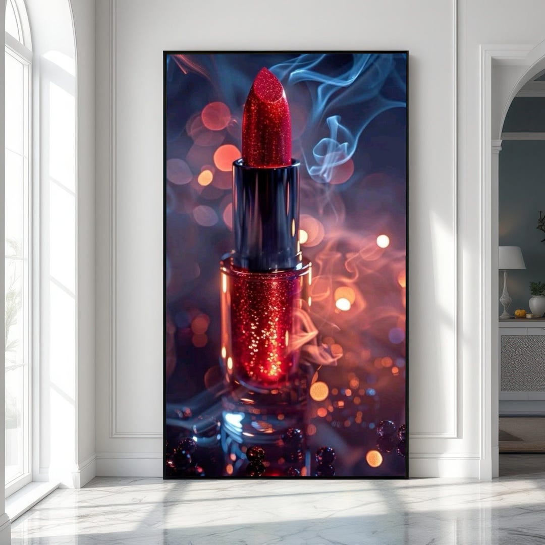 Glamorous Red Lipstick Canvas Art, Sparkling Makeup Decor - Etsy