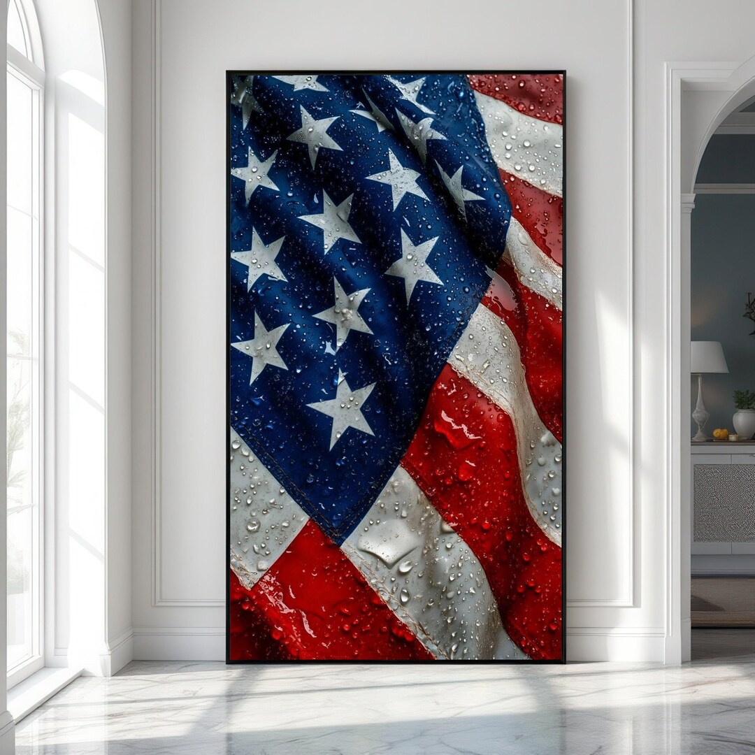 American Flag Canvas Art, Wet Water Droplets Close-up, Patriotic Home ...