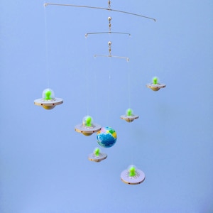 ALIEN MOBILE W Earth,d68s,4ct,,alien Space Ship Mobile,baby Mobile,glow ...