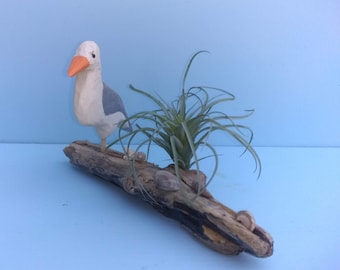 SEAGULL FOLK ART Seagull on Driftwood Wood Sculpture Hand | Etsy