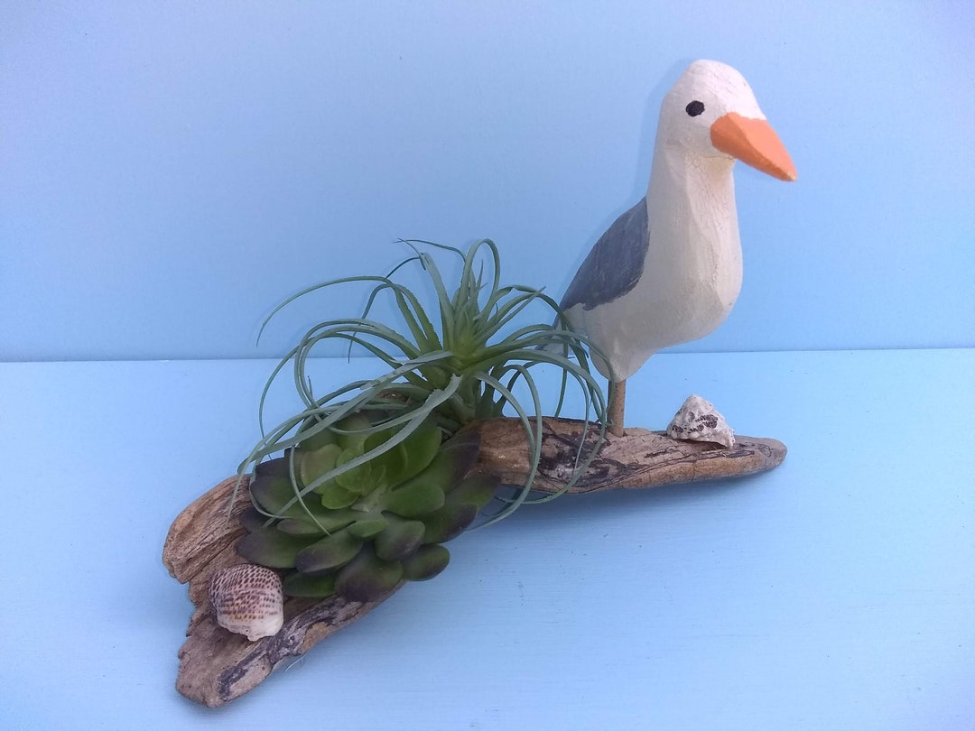 SEAGULL FOLK ART, Seagull on Driftwood, Wood Sculpture, Hand Carved ...