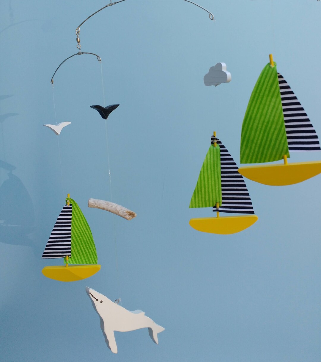 SAILBOAT MOBILE W Whale,baby Mobile, Kinetic, Sailboat, Nursery Decor ...