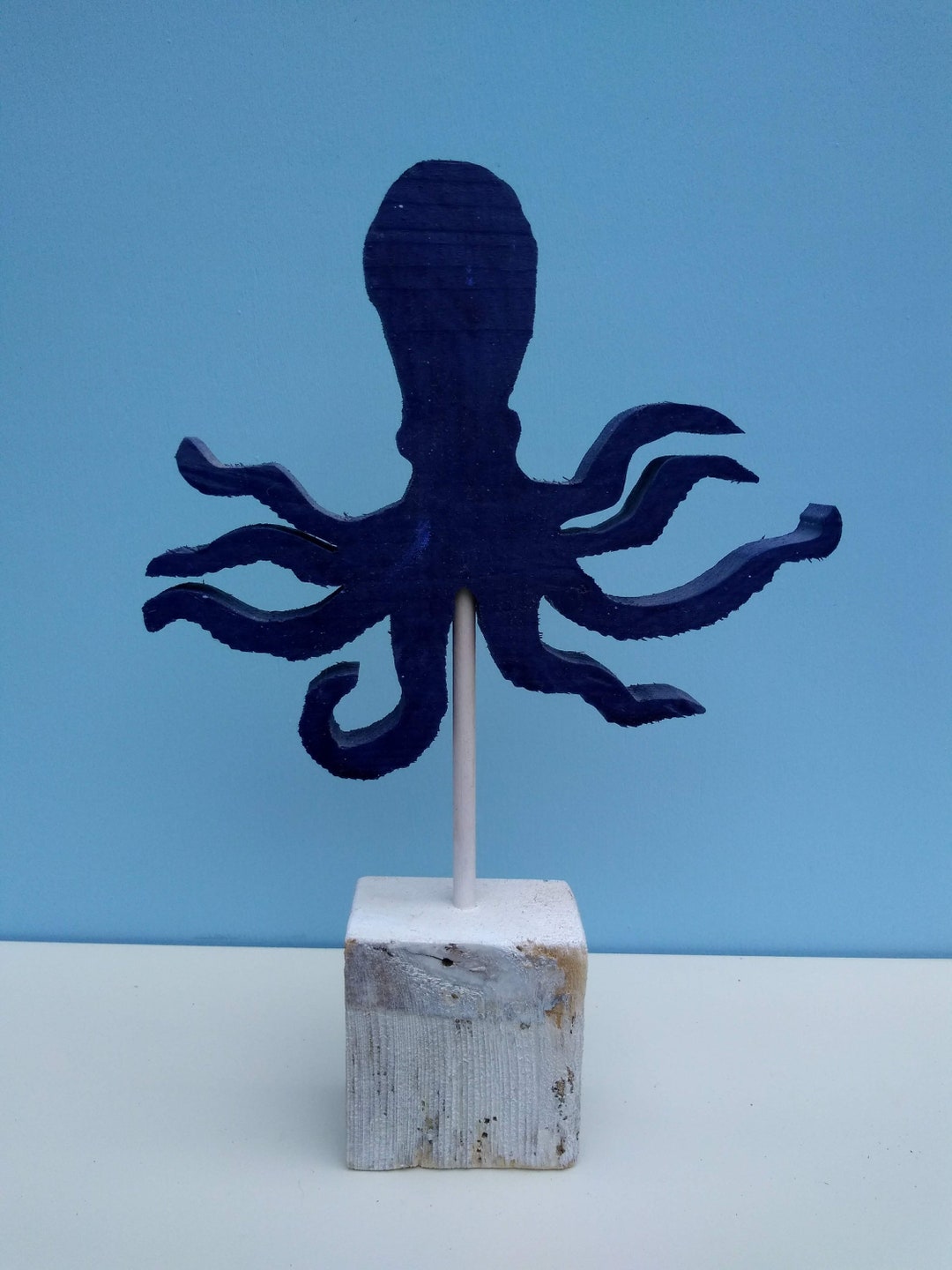 Octopus FOLK ART on Pedistal,octopus,distressed Wood,blue,nautical ...