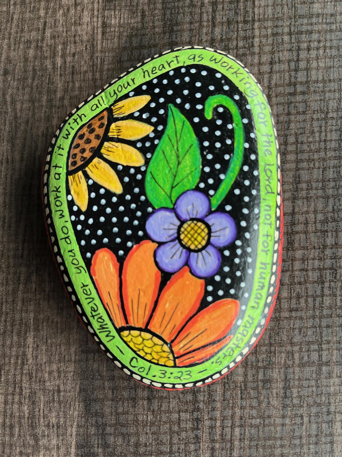 Scripture Rock With Multi-colored Floral Design - Colossians 3:23 - Etsy