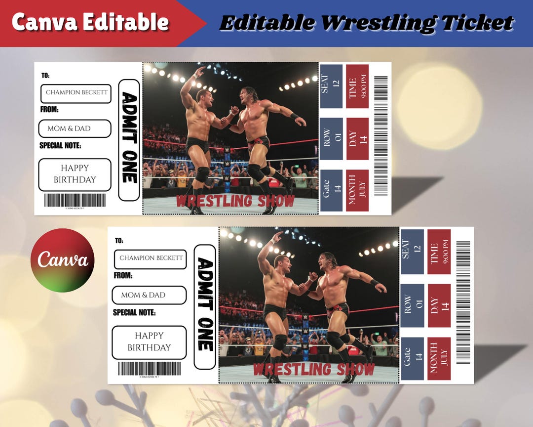 Editable Wrestling Event Ticket, Boxing Match Ticket Stub, Surprise ...