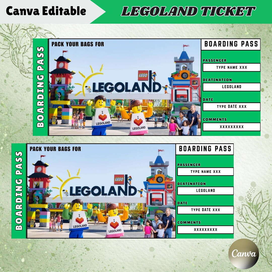 Legoland Ticket Canva Template, Printable Trip Reveal Ticket, Theme ...