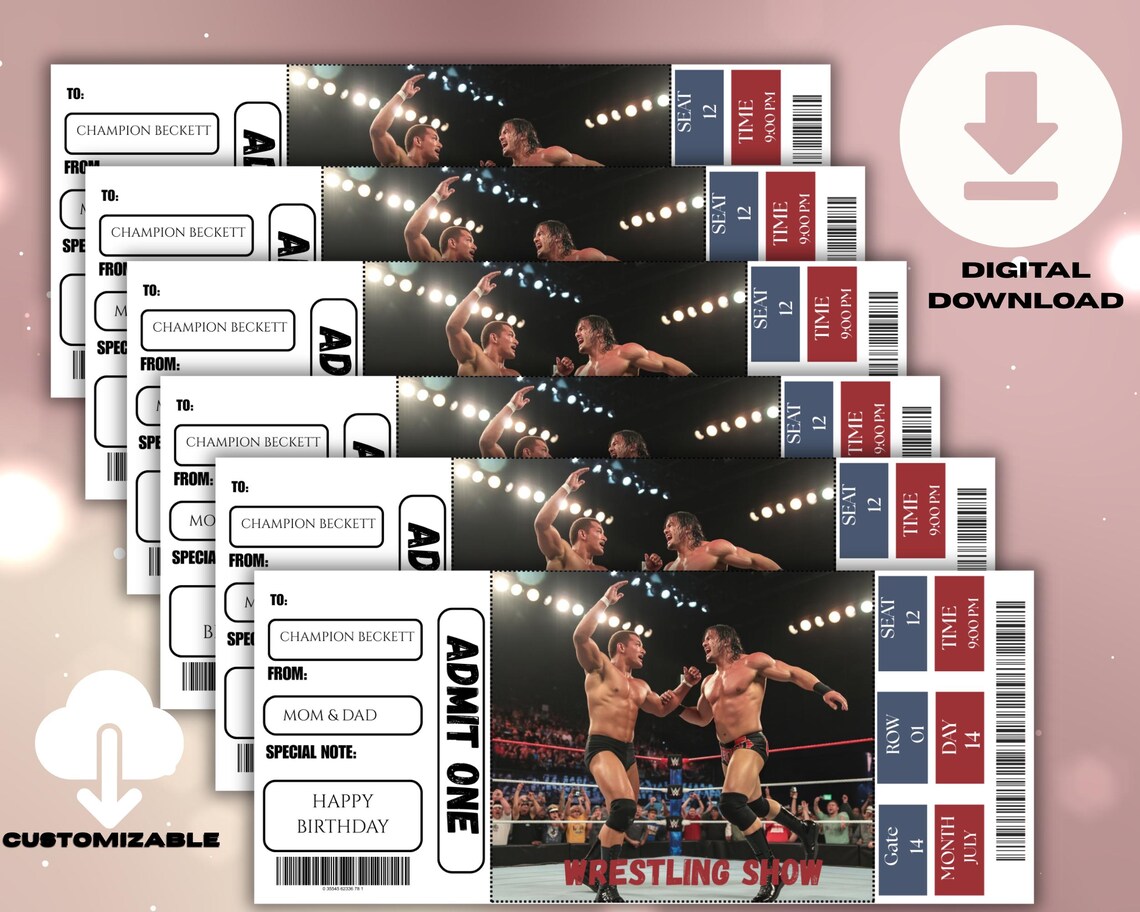 Editable Wrestling Event Ticket, Boxing Match Ticket Stub, Surprise ...