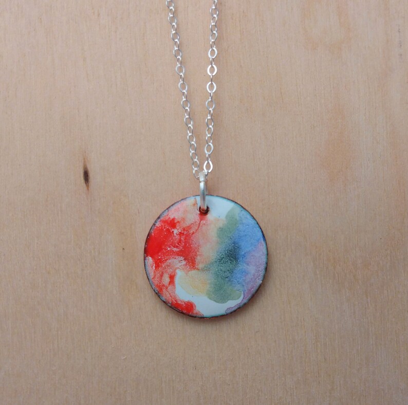 Watercolor Rainbow Flow Pendant 1: Enamel on Copper - Etsy