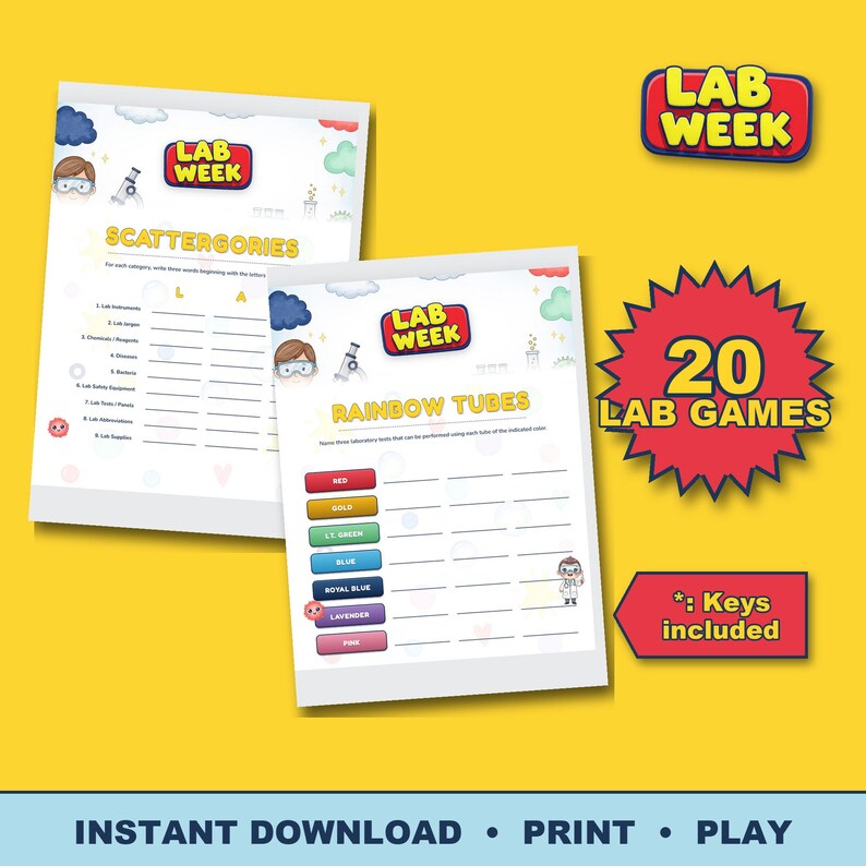 Lab Week Games Bundle | 20 Printable Activities, Host Guide (PDF) - Etsy