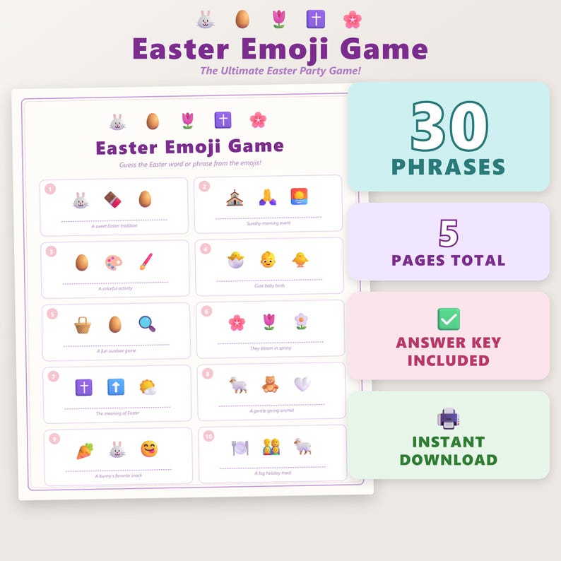 Easter Emoji Guessing Game, Printable Party Activity (instant Download ...