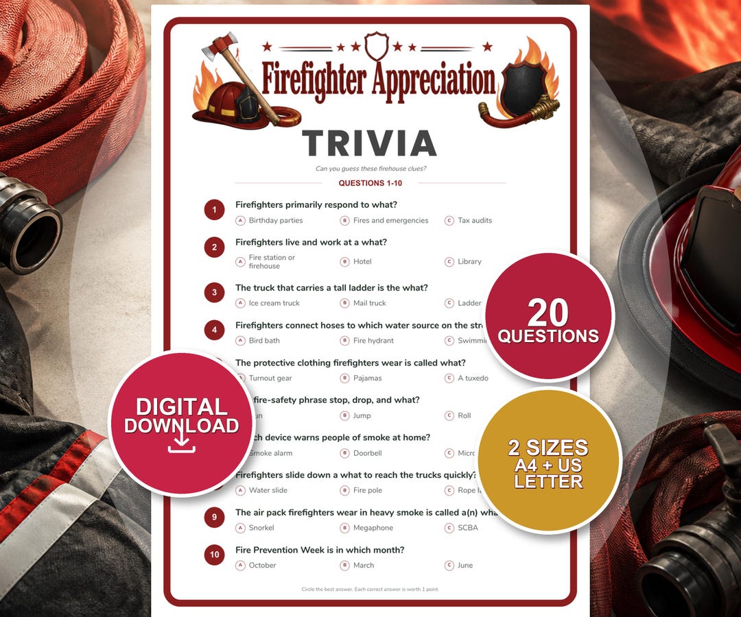 Firefighter Trivia Game | Firehouse Appreciation Party (digital ...