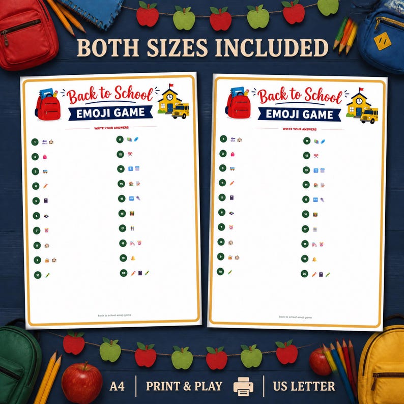 Back to School Emoji Game | Party Activity | 20 Clues (instant Download ...