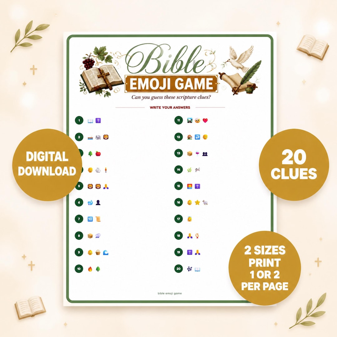 Bible Emoji Game Printable | Sunday School Activity | 20 Clues (instant ...