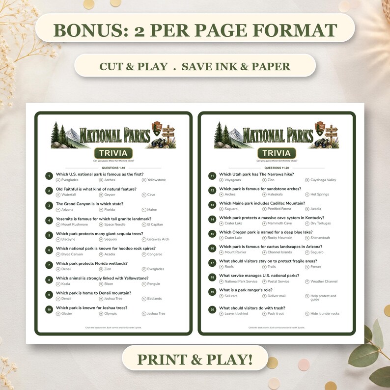 National Parks Trivia Game | Park Ranger Quiz, Hiking Activity (PDF ...