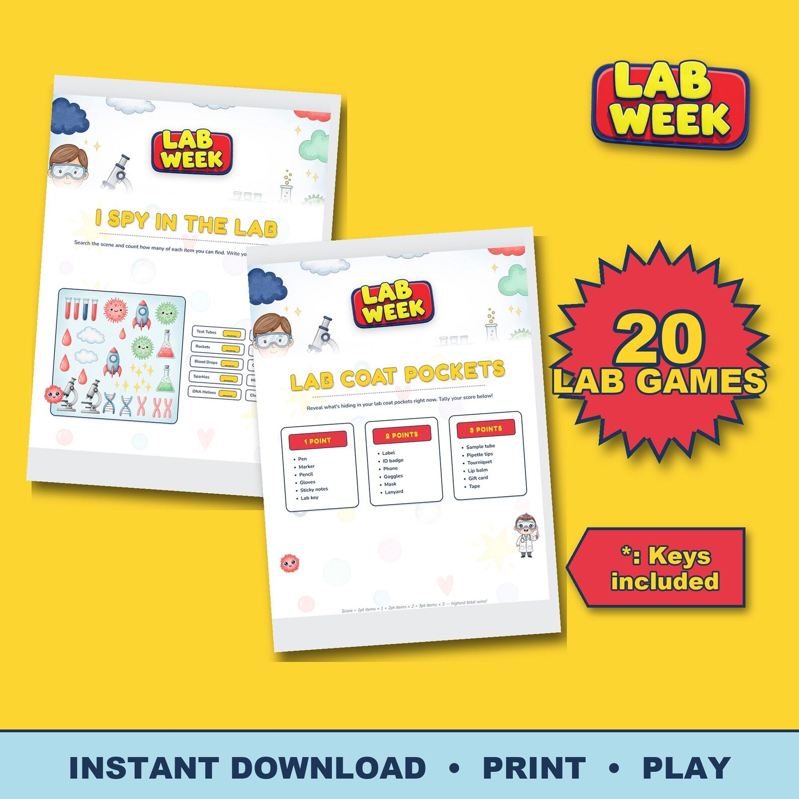 Lab Week Games Bundle | 20 Printable Activities, Host Guide (PDF) - Etsy