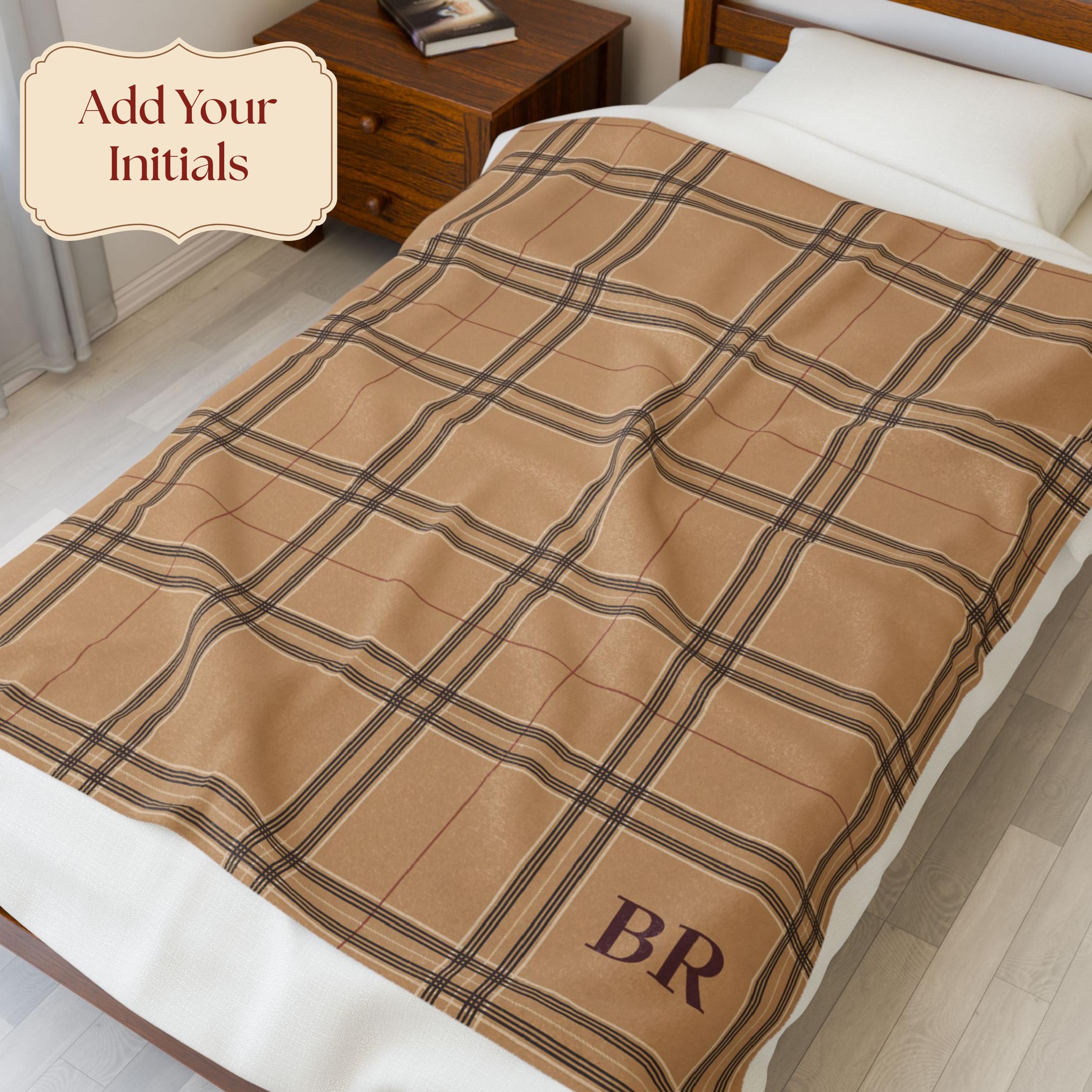 Plaid Blanket, Custom Initials Throw, Beige Tartan Design, Home Decor ...